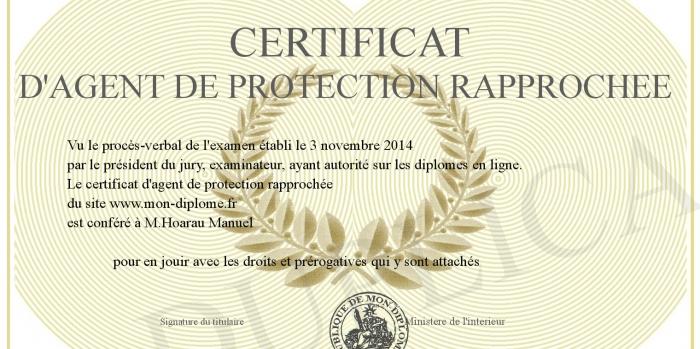 certificat d agent de protection rapprochée NFT